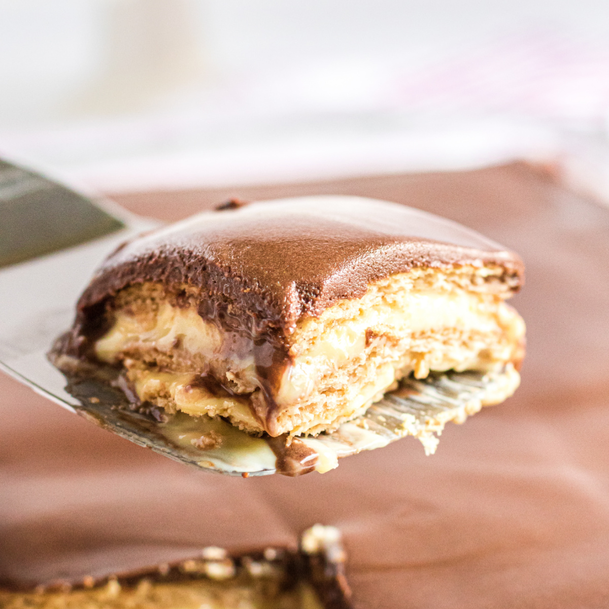 EASY No Bake Chocolate Eclair Cake - PinkWhen